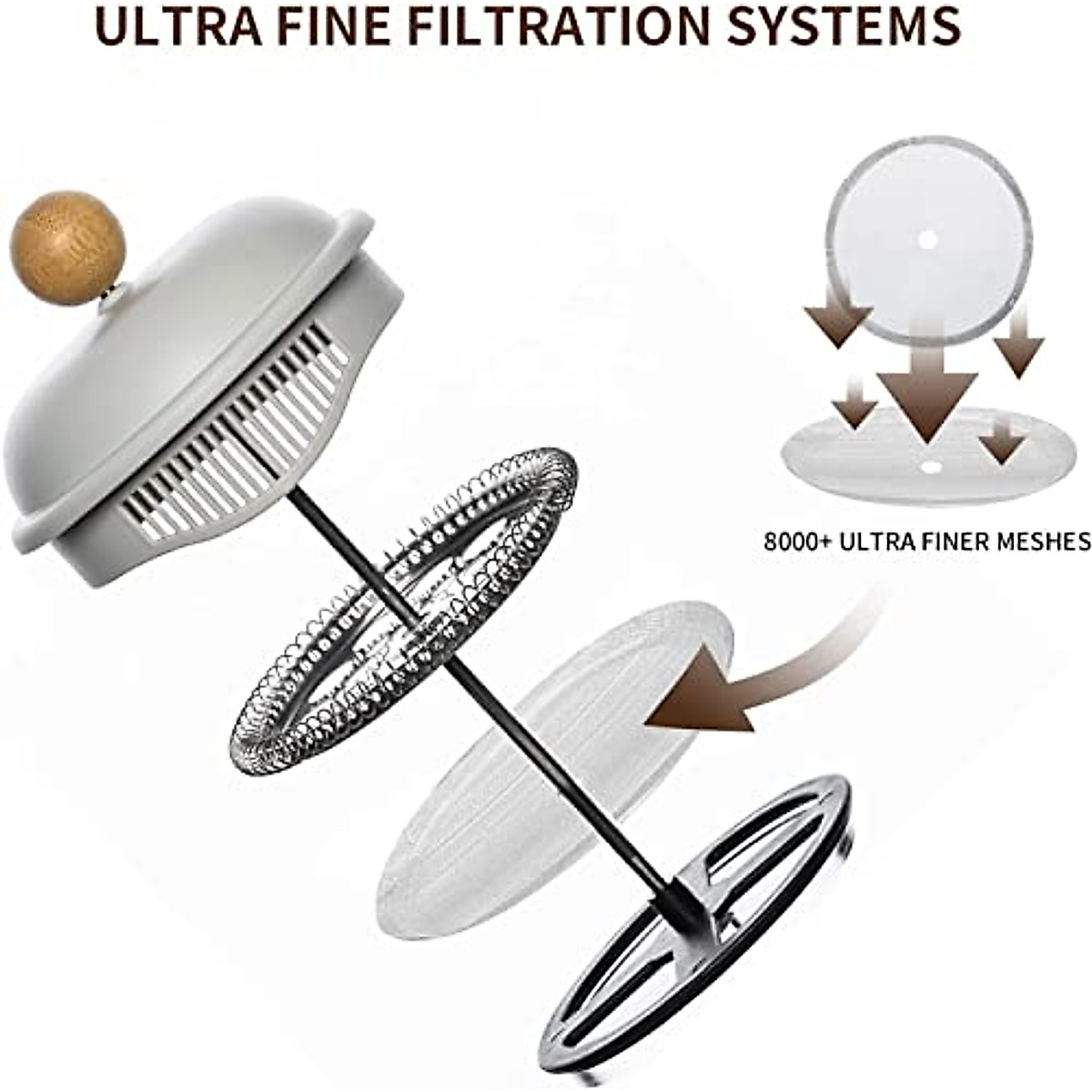 PARACITY French Press Coffee/Tea Maker 34 OZ with 2 Replaceable Filter, Camping Large Coffee/Tea Press of bamboo handle and Heat Resistant Glass, Cold Brew French Press