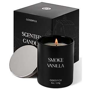 Goodpick Smoke Vanilla Tobacco Scented Candle, Candles for Men, Modern Candles for Home Scented, Masculine Soy Candle, Luxury, Home Decor, Gift for Men, Birthday, Anniversary, 8oz 45-55 Hours Burn