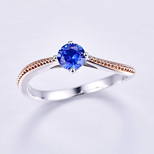 Narica 925 Sterling Silver Plated Ring Round Cut Created Blue Sapphire Rose Gold Eternity Wedding Engagement Ring for Women Size 9
