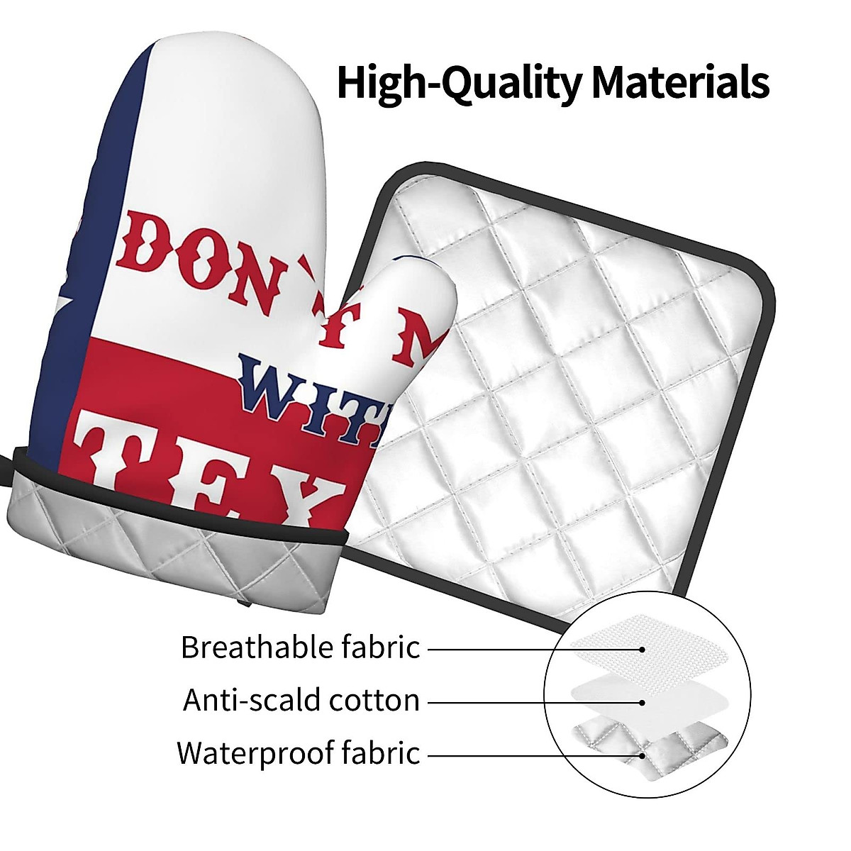 Don't Mess with Texas Flag Oven Mitts and Pot Holders Sets,Heat Resistant Non Slip Kitchen Gloves Hot Pads for Cooking BBQ Baking Grilling