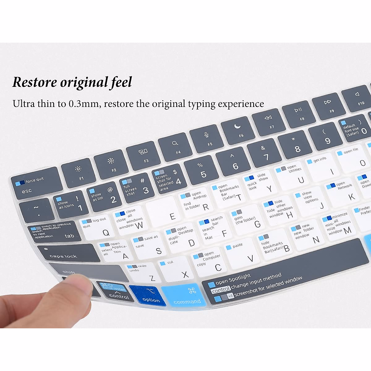 Keyboard Cover with MAC OS Shortcut Hot Keys for Apple MacBook Pro 14 inch A3112 A3401 A3185 A2442 A2918 A2992 2024 2023/Pro 16 inch A3403 A3186 A2991 M4 M3 M2,MacBook Air 13.6" 15.3" Skin-Blue&White