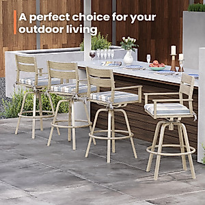 Pellebant Aluminum Outdoor Swivel Bar Stools with Sunbrella Cushion, Patio Counter Height Barstools Set, All-Weather Patio Stools & Chairs for Patio, Lawn, Garden (Milano Char, 4 PC)