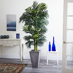 Nearly Natural 7ft. Golden Cane Artificial Palm Tree in Cement Planter