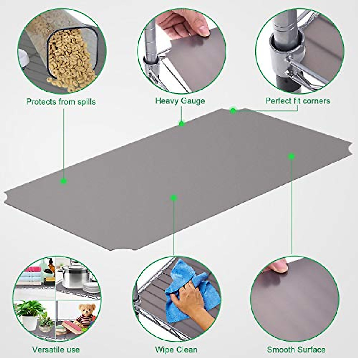 Slendor Wire Shelf Liner Value Pack of 5 Heavy Duty Waterproof Non-Adhesive Industrial Strength Plastic Mats for Tier Shelving Unit, 16 x 36 Inch Gray