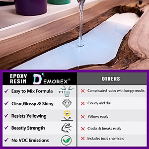 Demorex 1 Gallon Crystal Clear Epoxy Resin Kit, High Gloss & Bubbles Free Resin Supplies for Art Coating and Casting, Craft DIY, Wood, Tabletop, Bar Top, Molds, River Tables with Cups, Sticks, Gloves
