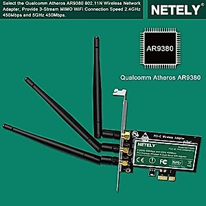 NETELY Wireless Dual Band 900Mbps PCI Express (PCIE) WiFi Adapter for Windows 7, 8.x, 10, 11 32/64bit and Linux Desktop PCs, PCIE WiFi Card, Qualcomm Atheros AR938X Wireless Network Adapter (NET-N900)