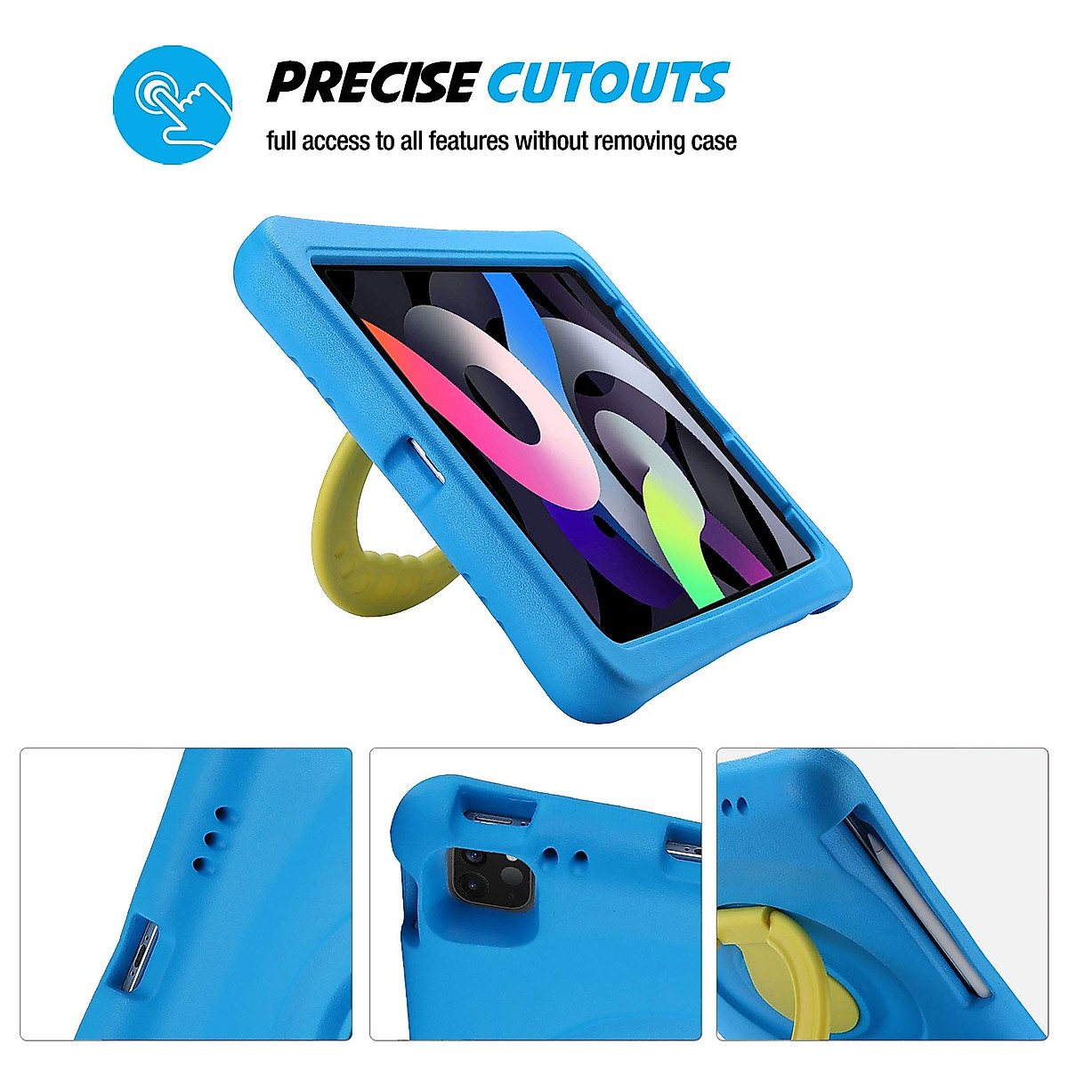 ProCase Kids Case for iPad Air 10.9" 5th Gen 2022/4th Gen 2020/iPad Pro 11 2020/2018, Shockproof Rotate Handle Fold Stand Lightweight Kids Friendly Case –Blue