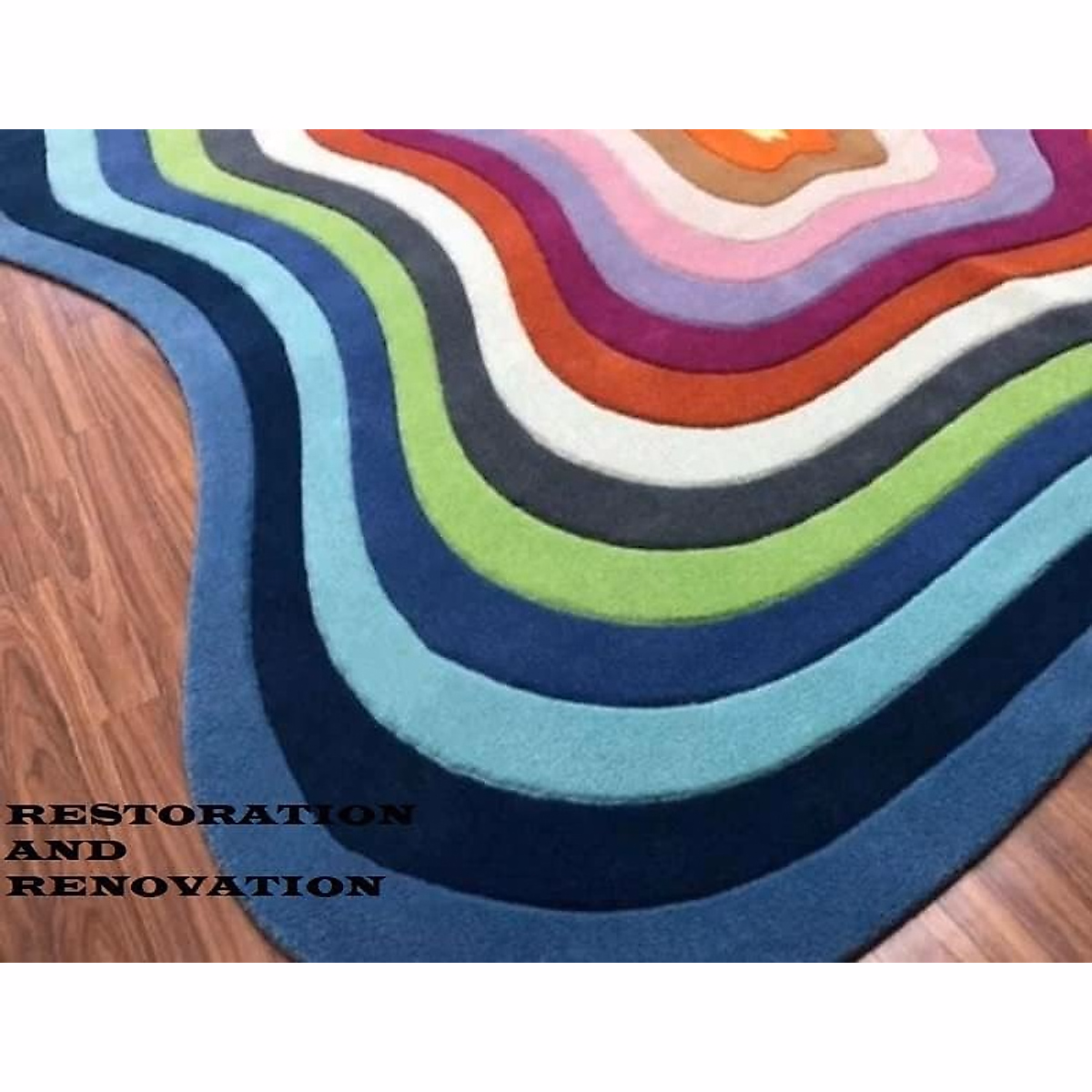 Restoration and Renovation Irregular Shaped Handmade Wool Rug | Modern Colourful Stripe Premium Area Rug Perfect for Home Decor (Blue Multi, 3' x 5')