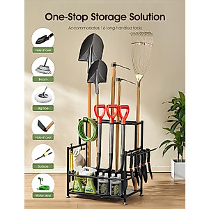 SereneHome Garden Tool Organizer – Heavy-Duty Carbon Steel Storage Rack for Garage, Shed & Yard – Rust-Resistant, Holds 100+ lbs of Garden & Lawn Tools – Black