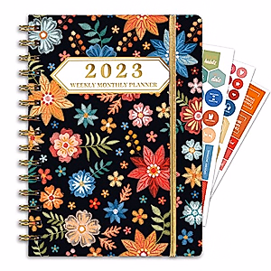 Ymumuda 2023 Planner, Weekly Monthly Planner 2023, 12-Month School Planner from JUL.2023 to JUN.2024, 8.4" X 6", Spiral Planner Notebook with Stickers, Elastic Closure, Inner Pocket, Coated Tabs, Floral