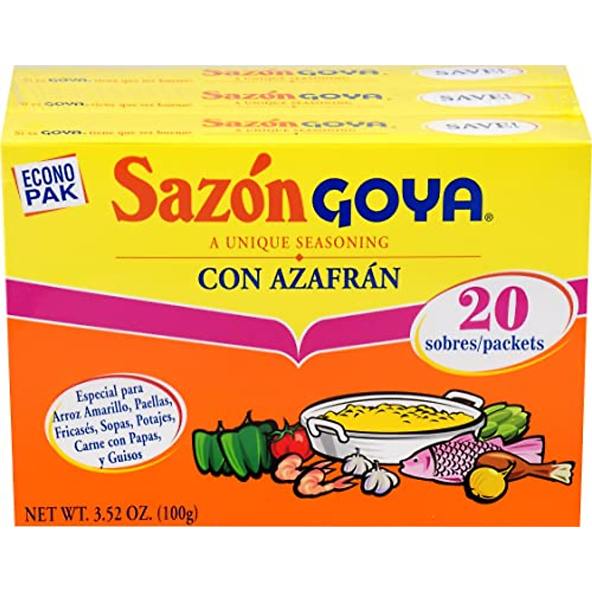 Goya Foods Sazón Seasoning With Azafran 3.52 Ounce (Pack of 3)