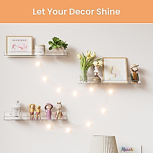 upsimples Clear Acrylic Shelves for Wall Storage, 15" Acrylic Floating Shelves Wall Mounted, Kids Bookshelf, Display Ledge Wall Shelves for Bedroom, Living Room, Bathroom, Kitchen, Set of 4