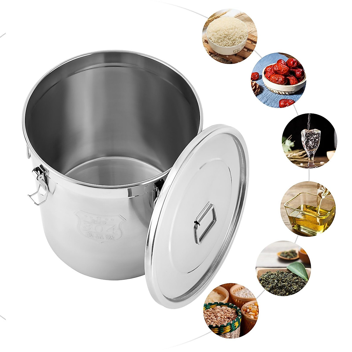 LINISHOP 304 Stainless Steel Airtight Canister Airtight Cereal Container Food Storage Container Metal Kitchen Rice Flour Milk Storage Bucket Silver New (48L)