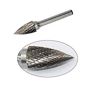 SG-5 Tungsten Carbide Burr Rotary File Pointed Tree Shape Double Cut with 1/4''Shank for Die Grinder Drill Bit