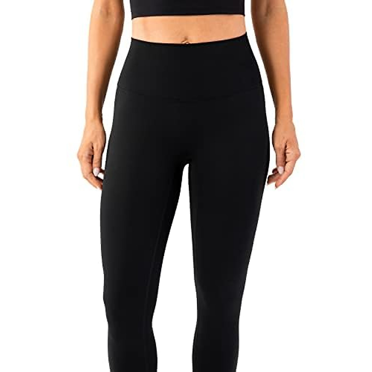 Lavento Women's All Day Soft Yoga Leggings Mid-Rise - No Front Seam Workout Active Legging for Woman (Black, 8)