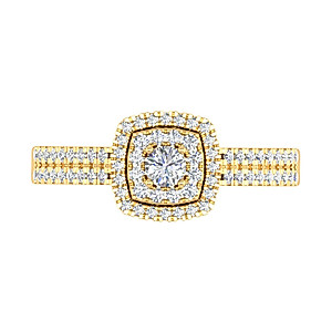 1/2 Carat Double Halo Diamond Ring in 10K Yellow Gold (Ring Size 4.5)