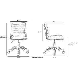 BTEXPERT Home Gray Swivel Mid Back Armless Ribbed Designer Task Faux Leather Soft Upholstery Office Chair