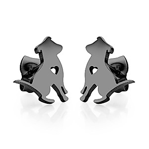 555Jewelry Stainless Steel Small Dog Stud Earrings for Ladies, Hypoallergenic Miniature Dog Earrings for Women, Tiny Stud Doggy Earrings for Women, Small Studs Earrings, Black