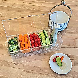 Evelots Ice Chilled Condiment Tray-5 Removable Compartments-Lid-2 Cup Containers