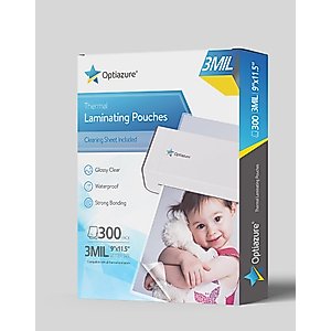 Optiazure Thermal Laminating Pouches 9"x11.5" Inches, 3mil 300Pack, Clear, Letter Size