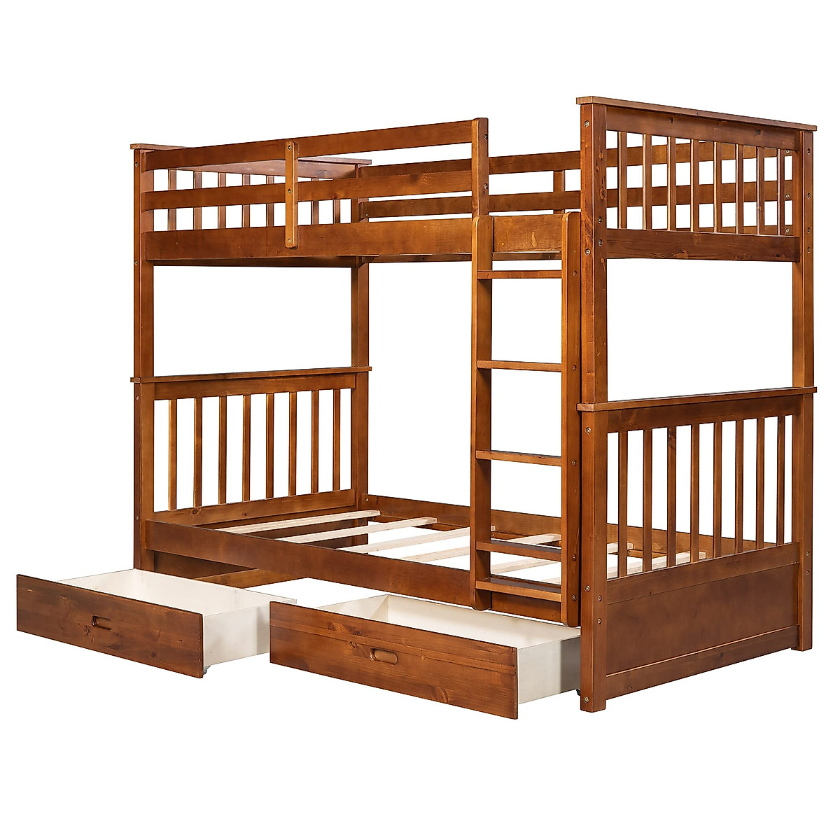 Harper & Bright Designs Twin Over Twin Bunk Beds with 2 Storage Drawers, Solid Wood Convertible Bunk Beds, Kids Twin Bunk Beds with Ladder, Safety Rail for Girls Boys Teens Adults,Walnut
