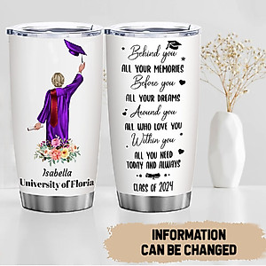 wowcugi Personalized Graduation Tumbler Behind All Your Memories Class Of 2024 Custom Cups with Lid 20oz 30oz Coffee Mugs Graduation Gifts Masters Tumblers for Men Women Graduating Daughter Son