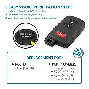 Keyless2Go Replacement for 3 Button Smart Proximity Key for Toyota HYQ14FBA 2110 (AG) 89904-0E091