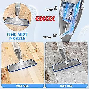 Spray Mops for Floor Cleaning Microfiber Floor Mop for Hardwood Floors Wet Dust Mop Flat Mop Floor Cleaner Mop with 4 Washable Pads 440 Ml Refillable Bottle for Wood Floor Tile Laminate Vinyl Kitchen