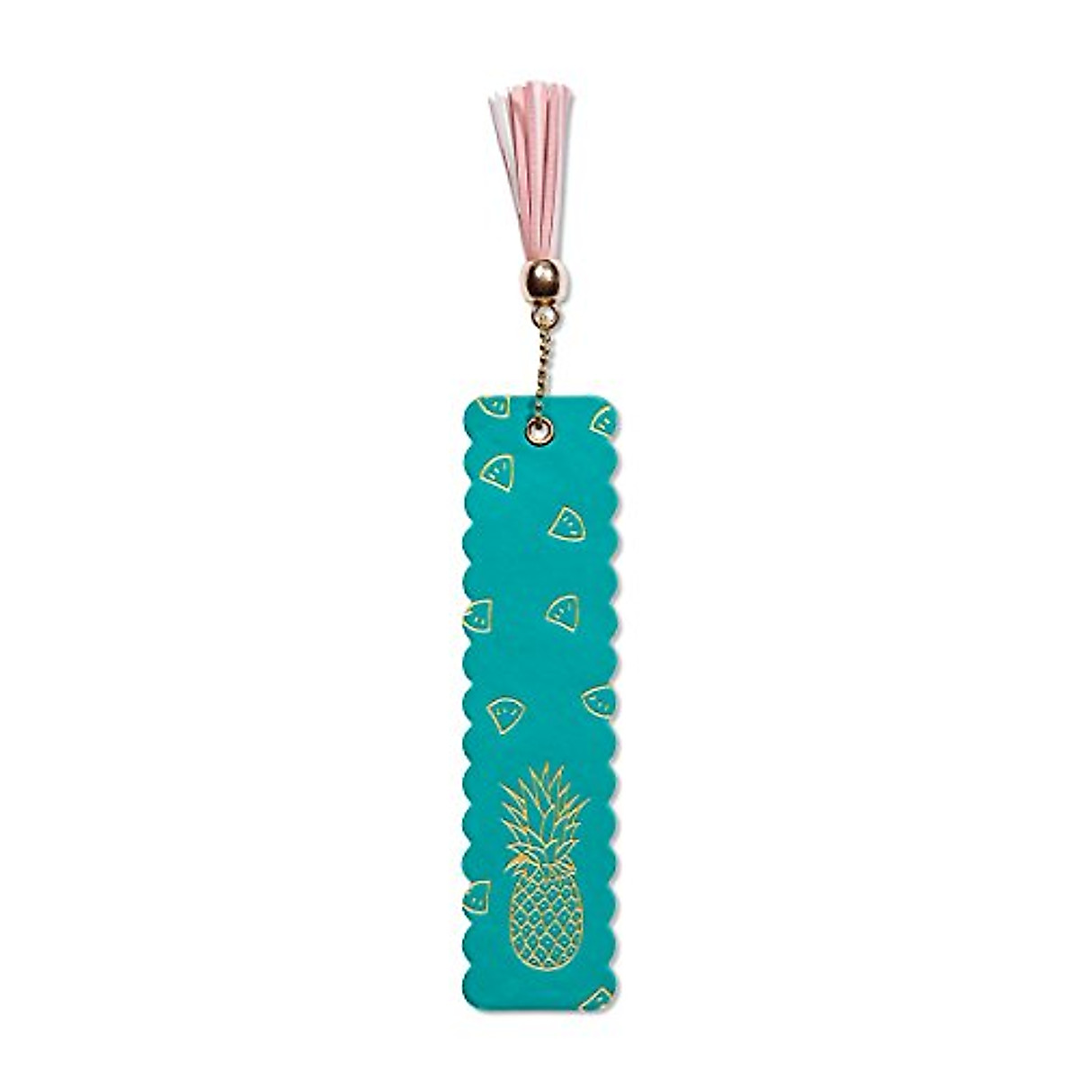 C.R. Gibson Teal and Gold Pineapple Pattern Faux Leather Bookmark with Pink Tassel, 1.75 W x 7 H Inches