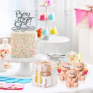 MTLEE 36 Pcs Baby Shower Favors Includes 12 Bear Candles with 12 Bear Shaped Acrylic Cards and 12 Clear Gift Boxes Filled with Raffia Grass for Baby Shower Gifts Birthday Gift Wedding(Pink)