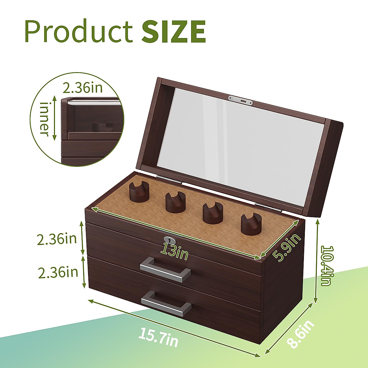 3 Tier Pocket Knife Display Case with 2 Drawers,Wooden Lockable Pocket Knife Holder Box, Large Capacity Knife Organizer Case for Knives,Watches,Wallets Storage and Colletcion