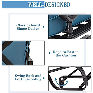 Crownland Outdoor Patio Glider Chair Porch Furniture Loveseat Seating, Wrought Iron Look Rocking Bench for Outside with Cushion(Peacock Blue)