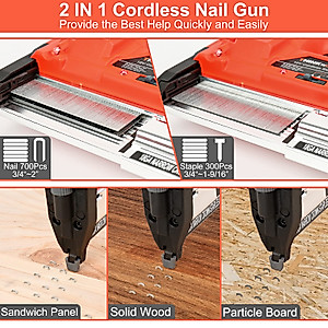 THINKWORK 20V 18 Gauge Cordless Brad Nailer, Durable Nail Gun Battery Powered - (2 in 1 Dual Mode) with Powerful Battery&Fast Charger, 1000 Nails, Single or Contact Firing for Woodworking, Renovation