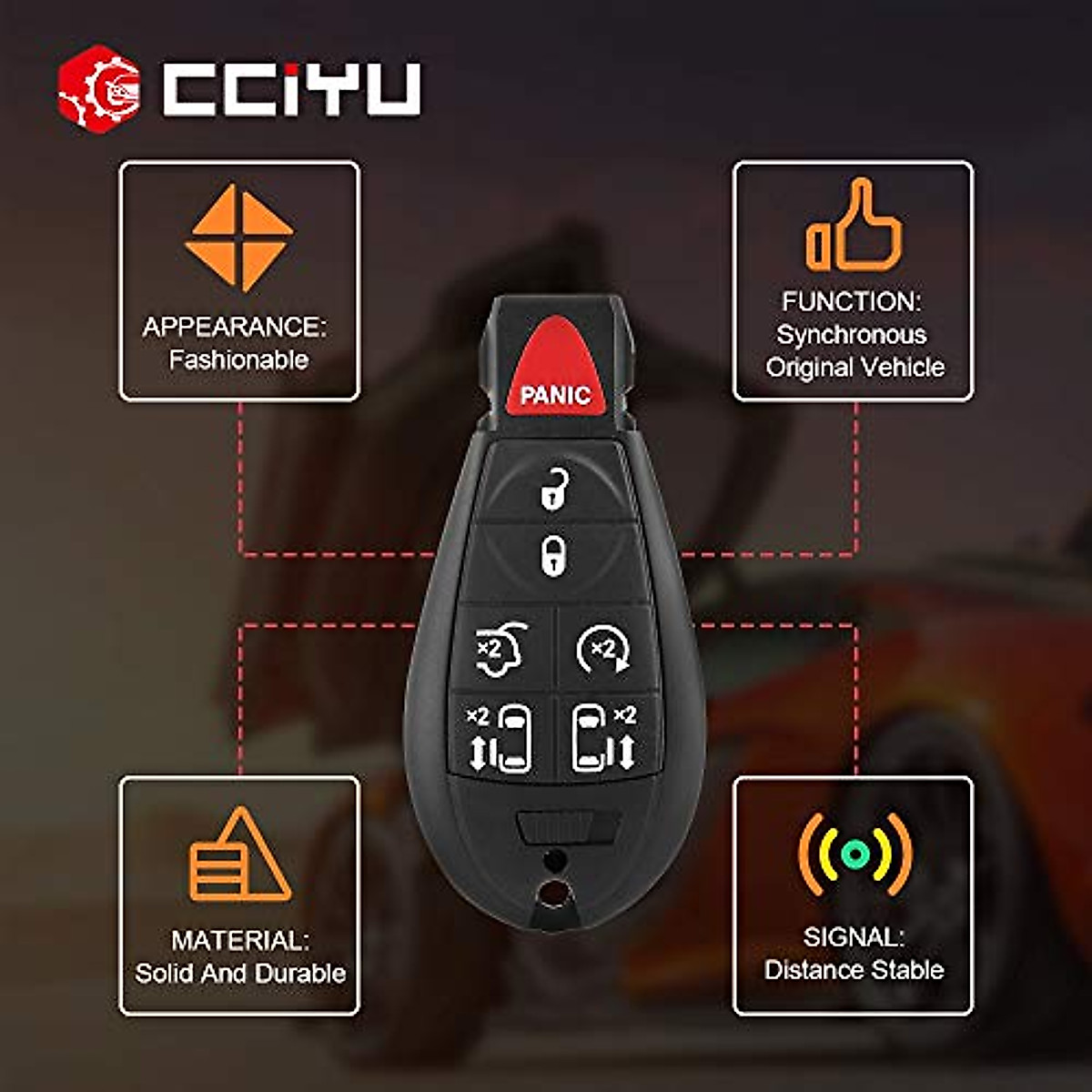 cciyu 1X Replacement Keyless Entry Remote Control Car Key Fob 7 Buttons Replacement for 08 09 10 11 12 13 14 for Volkswagen Routa for Dodge for Grand for Caravan for Chrysler Town Country 56046708AA