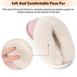 JANERIW Womens Slippers Cozy Warm Winter Slip On House Shoes Fluffy Soft Memory Foam Comfy Faux Fur Plush Anti-Skid Indoor/Outdoor(Pink)