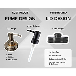 Elwiya Rustic/Farmhouse Mason Jar Soap Dispenser Lid and Pump Rust Proof, Black Plastic Dispenser Lid for 16 oz Regular Mouth Mason Jar Decor - 4 Pack