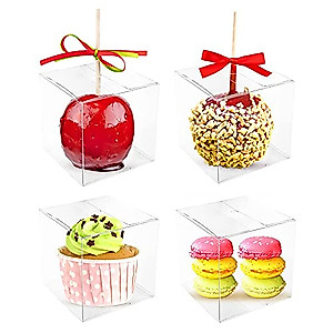 LEMESO 10 Pcs Gift Boxes Candy Apple Box Clear Boxes Transparent Clear with Hole Top, Great for Packing Caramel Apples Party Dessert, 4 x 4 x 4 inch