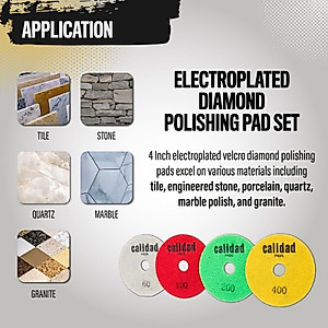 Calidad 4" Electroplated Diamond Polishing Pad Set for Perfect Finishing of Tile & Porcelain. Professional Pads for Angle Grinders. Expertly Designed for Dry/Wet Applications. Grits 60-100-200-400