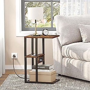 TUTOTAK C-Shaped Side Table, Set of 2, C Table End Table with Charging Station, Sofa Couch Table for Small Spaces, Couch Side Table for Livingroom, Bedroom, Brown TB01BB0432