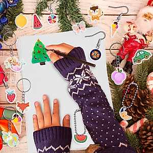 Christmas Shrink Plastic Sheet Kit, for Kids Creative Craft and DIY Ornaments ( 32 Pcs Shrinky Paper with 125 Pcs Keychains Accessories Included