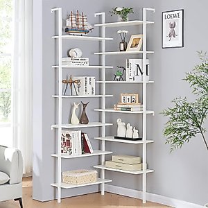 HOMISSUE Corner Bookshelf,12-Tier L Shaped Bookshelf, Double Wide Corner Wall Mount Bookcase with Metal Frame and Wood,Modern Industrial Corner Shelf for Living Room, Kitchen, Home Office White