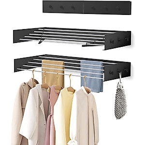 Wall Mounted Foldable, Space Saving Clothes Drying Rack with Knob, 60 lbs Capacity, for Laundry (31.5" Black)