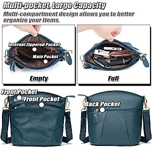 Karoukee Classic Small Cross Body Bag for Women Simple Genuine Leather Cell Phone Shoulder Handbag Purse with Multi Zipper Pockets, Blue