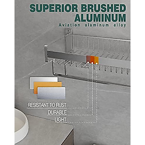 Bathroom Towel Rack Wall Mounted, Double Towel Racks for Bathroom, 22 Inch Bath Towel Rack with Shelf, Spampur Bath Towel Bar, Hotel Towel Rack, Bath Towel Storage Shelf, Bathroom Shelf with Hooks