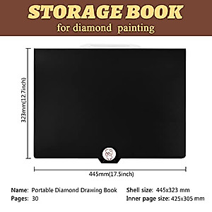 A3 Diamond Art Storage Diamond Painting Kits Combo Folderd for Diamond Painting 30-Page Transparent Sleeve Large Capacity (30 pages30.5x42.5cm(12x16.7inch）, Black)
