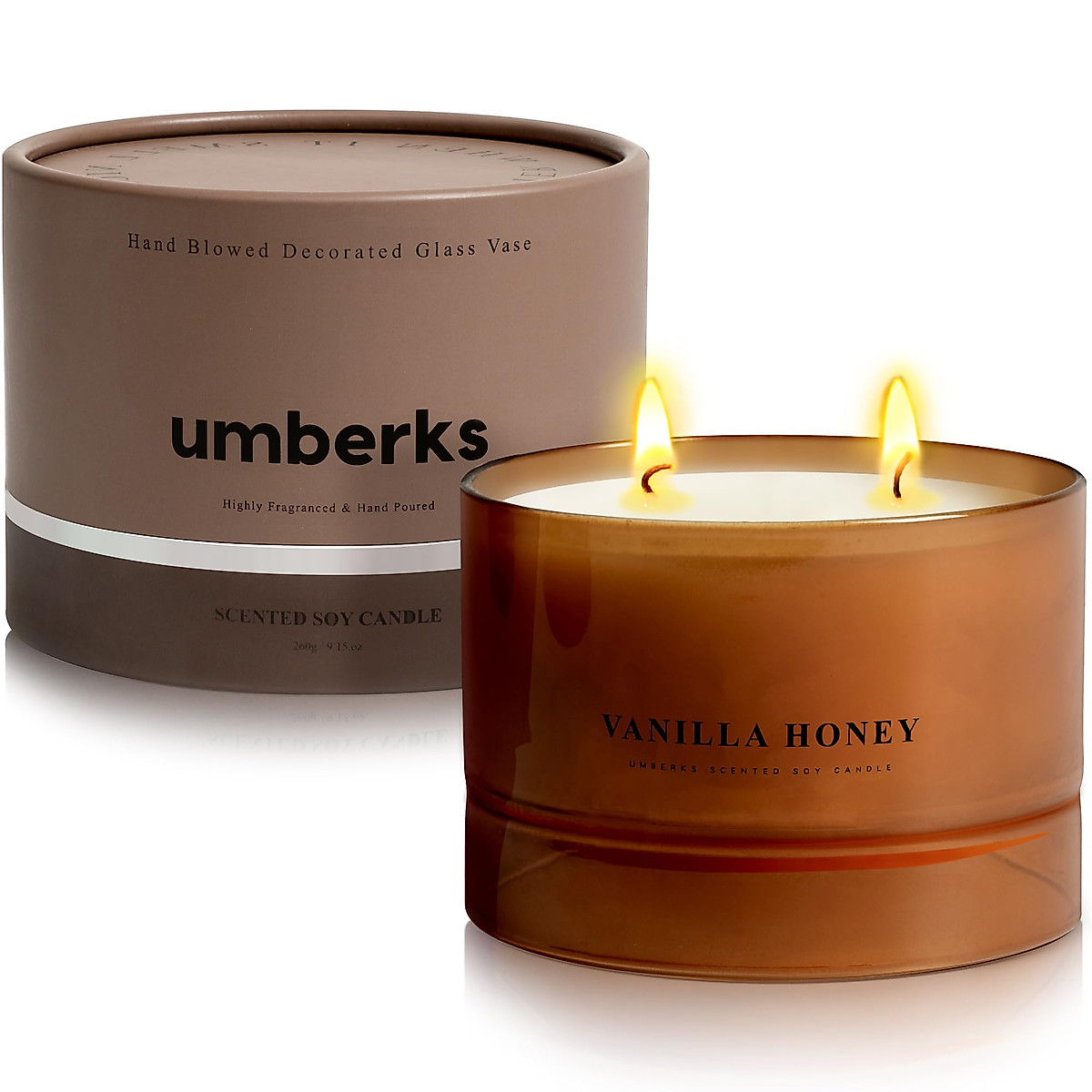 UMBERKS Luxury Vanilla Honey Candles | Large 2 Wick Jar Candle | Up to 50 Hours Burning Time | 100% Natural Soy Wax | Relaxing Aromatherapy Aesthetic Candle | Housewarming Gift for Men and Women
