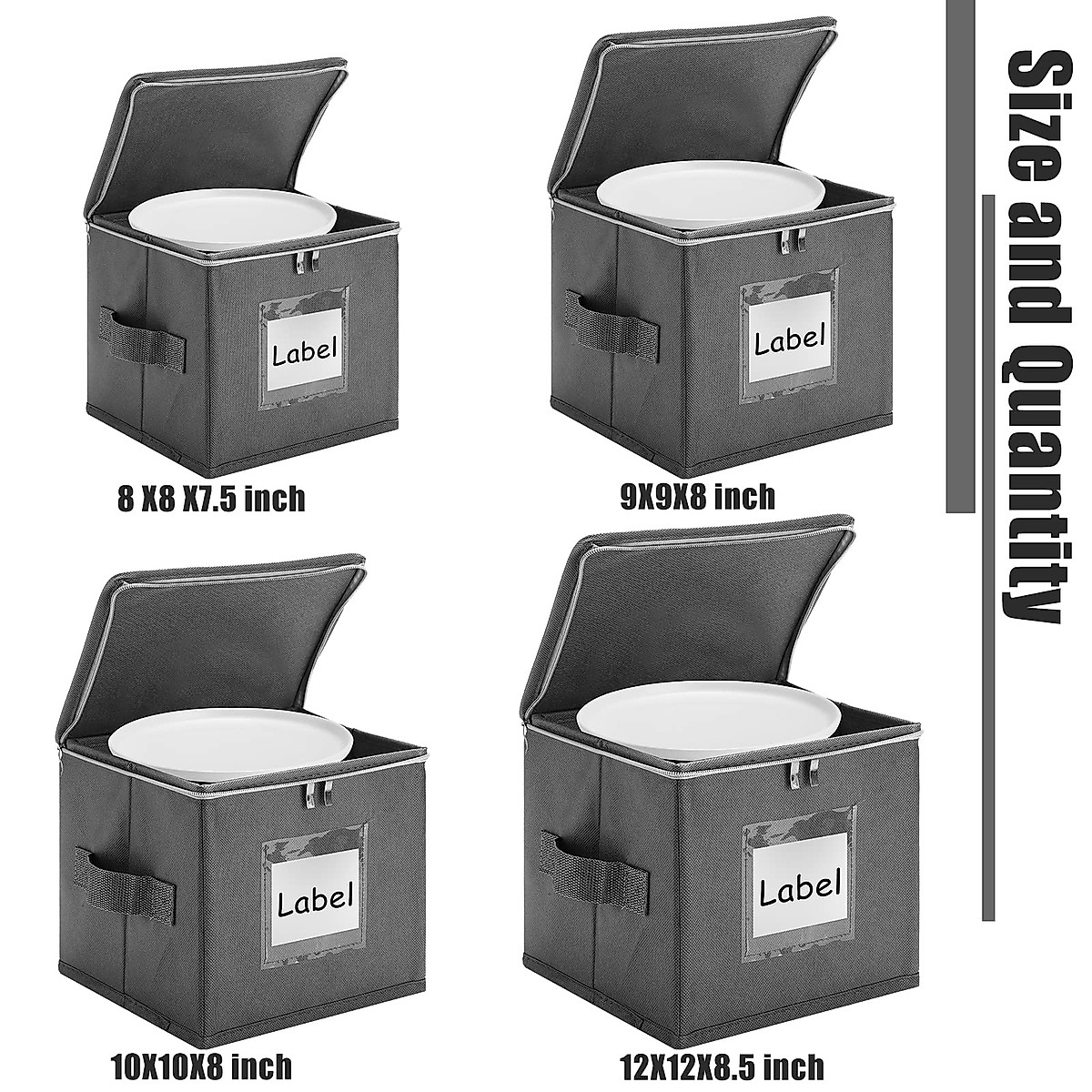 Karenhi 4 Pcs China Storage Containers Hard Shell, China Plate Storage Containers with Lid Stackable Platter box for Dishes Plates, Grey