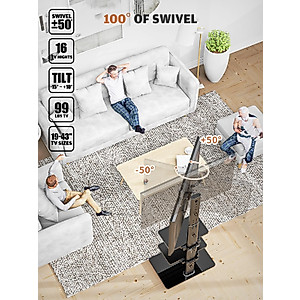 Universal Floor TV Stand with Mount for 19 to 43 inch Flat Screen TV, 100 Degree Swivel,Adjustable Height and Tilt Function, 3 Shelves Space Saving Standing TV Mount for Bedroom Living Room Corner