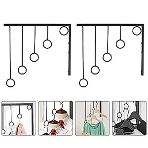 iplusmile 1 Set Wall- Mounted Metal Garment Rack Bedroom Closet Clothing Organizer with 5 Hanging Rings Clothing Garment Rack Black, 30X27CM