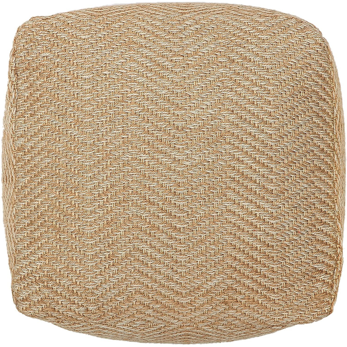 WOVEN ST. UNSTUFFED Pouf Ottoman Cover Textured Printed Storage Cube Pouf Pouffe Accent Chair Seat Footrest for Living Room, Bedroom, Nursery, Kids Room, Patio, Gym; 100% PET (16"x16"x16") (Beige)